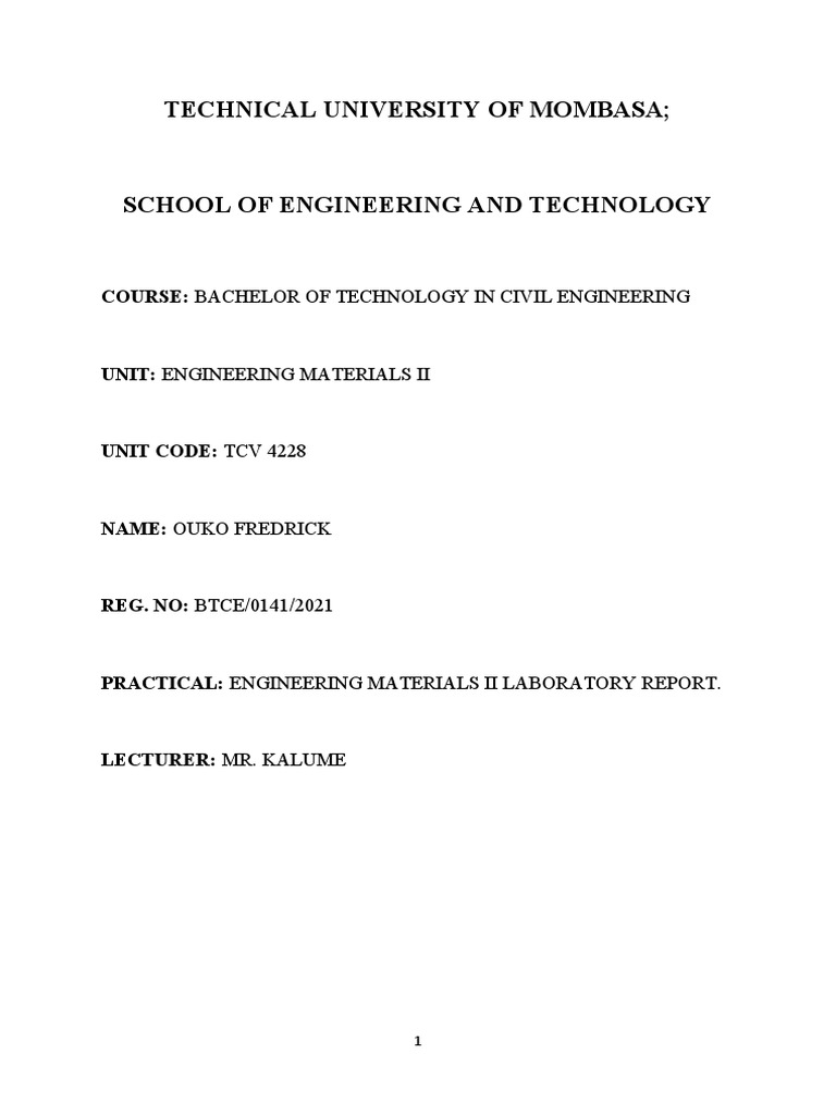Engineering Mat. II Report | PDF | Concrete | Physical Sciences