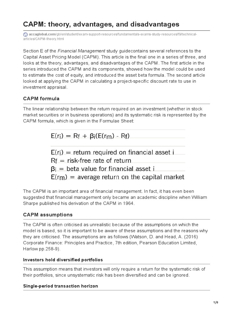 E4 CAPM Theory Advantages and Disadvantages | PDF | Capital Asset ...