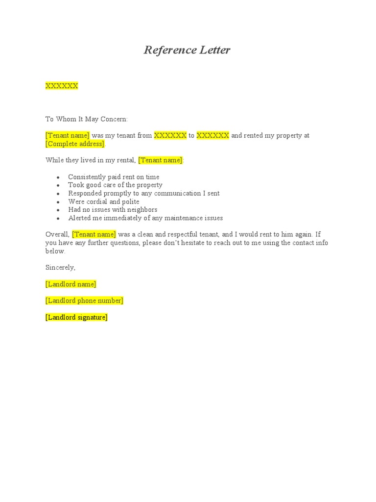 Landlord Reference Letter - Example | PDF