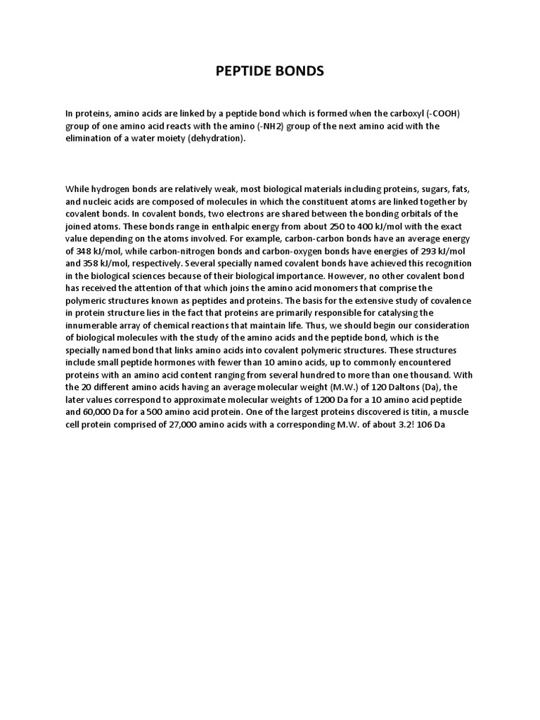 Understanding Peptide Bonds in Proteins | PDF | Wellness | Science ...