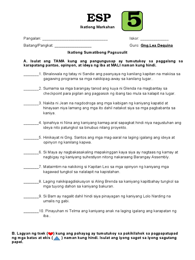Esp 5 Summative Test 3 Q3 Pdf
