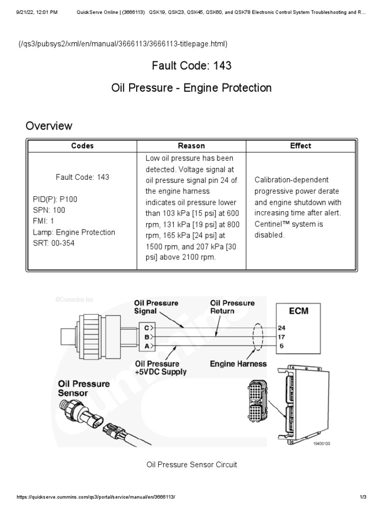 Fault Code: 143 Oil Pressure - Engine Protection: Codes Reason Effect ...