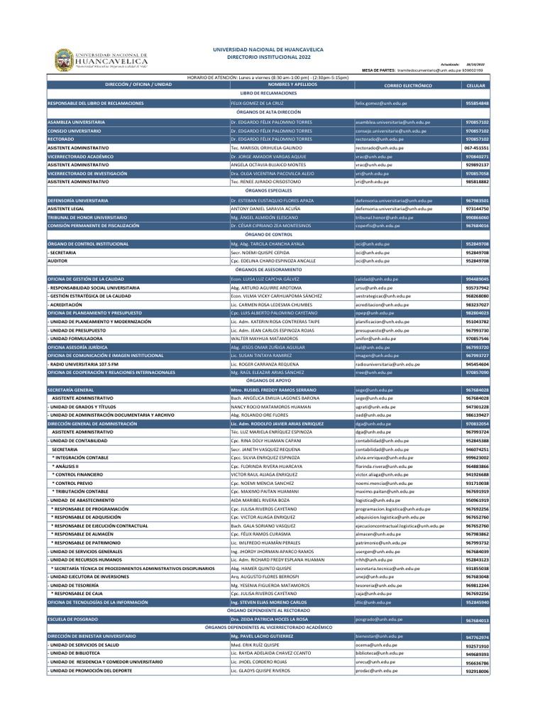 Directorio Upn 2022 | PDF