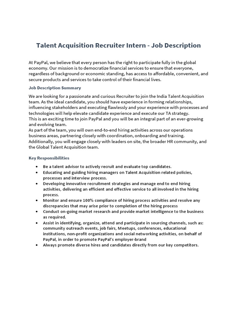 TA Recruiter Intern JD | PDF | Recruitment | Pay Pal