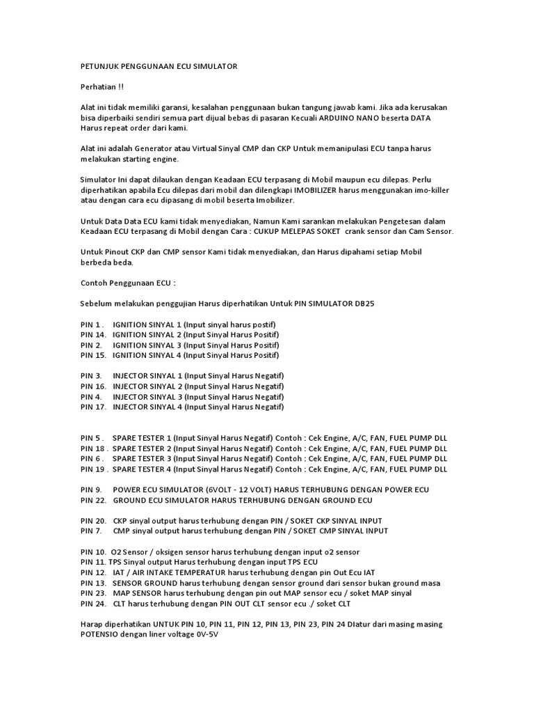 Petunjuk Penggunaan Ecu Simulator Pdf