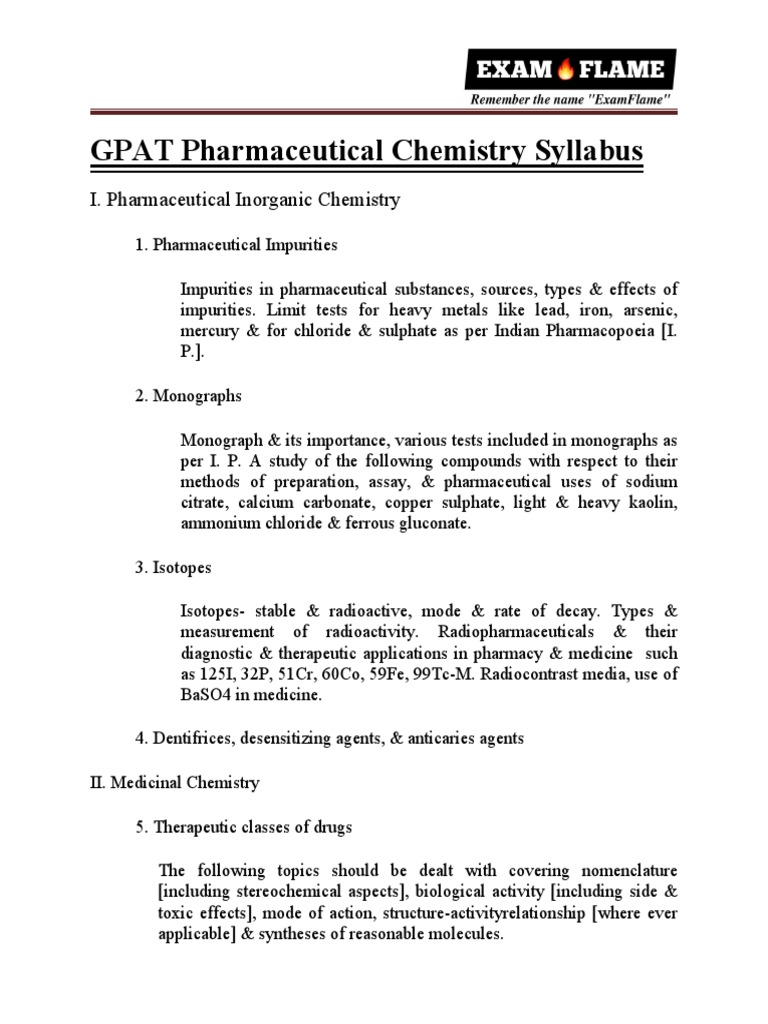 GPAT Pharmaceutical Chemistry Syllabus | PDF | Medicinal Chemistry ...