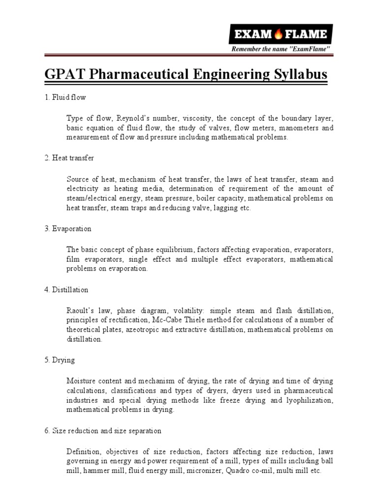 GPAT Pharmaceutical Engineering Syllabus | Download Free PDF ... GPAT Pharmaceutical Engineering Syllabus | Download Free PDF ...