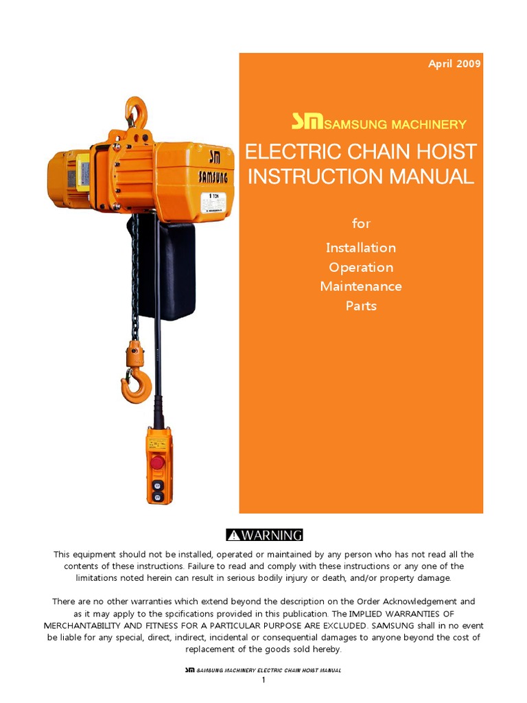 Electric Chain Hoist Instruction Manual: For Installation Operation ...