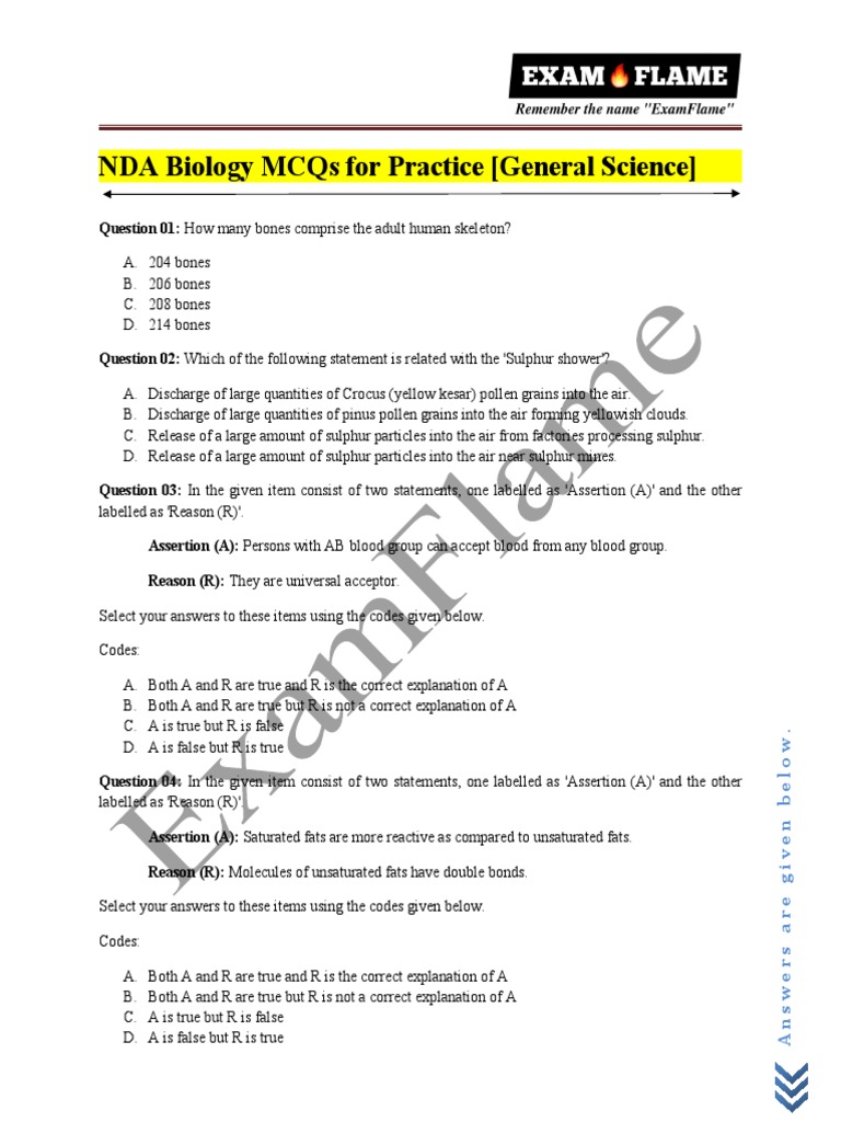 NDA Biology MCQs Practice Questions | PDF | Nutrition | Diet & Nutrition