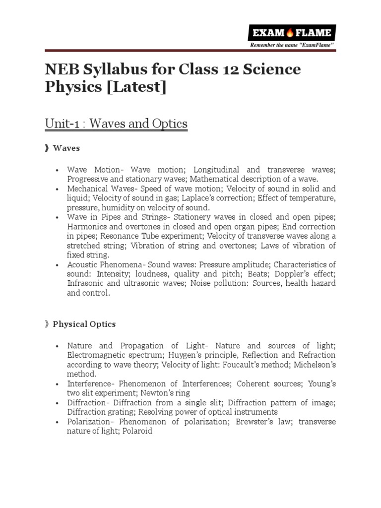 NEB Syllabus For Class 12 Science Physics | PDF | Waves | Electron