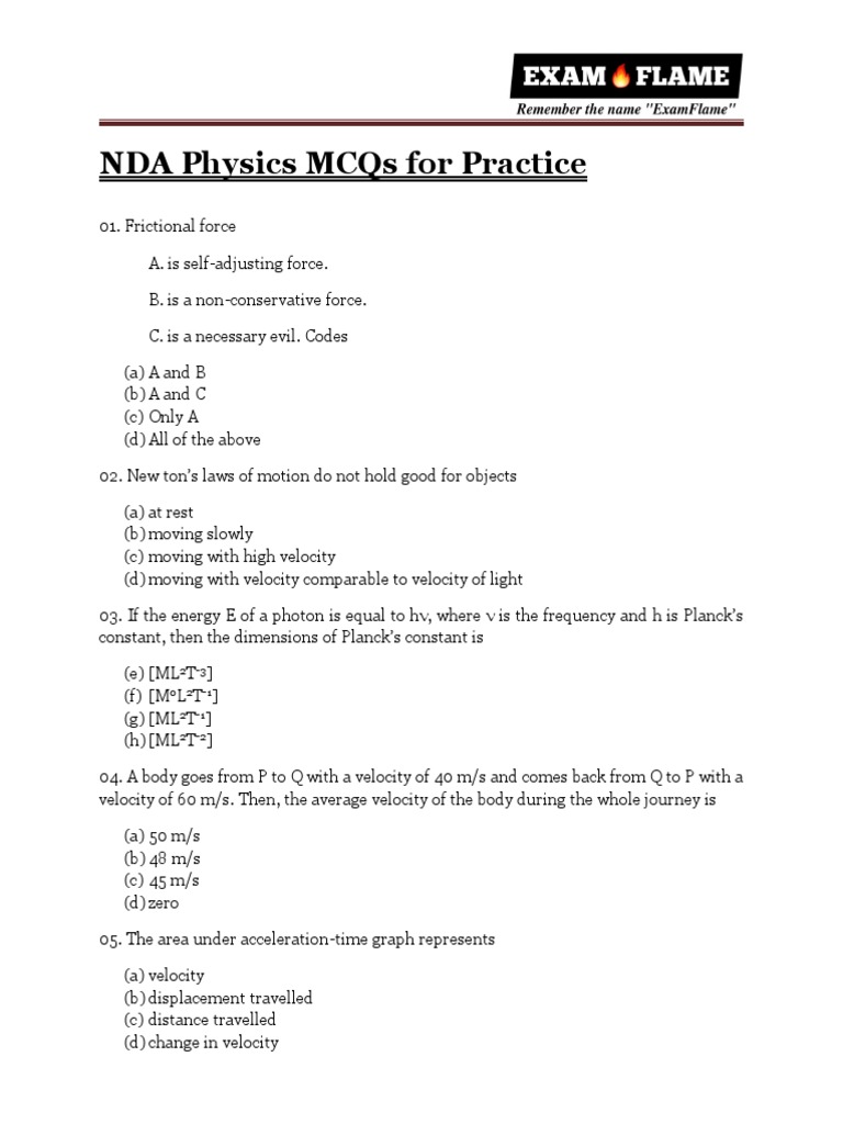 NDA Physics MCQs For Practice | PDF | Gases | Mass