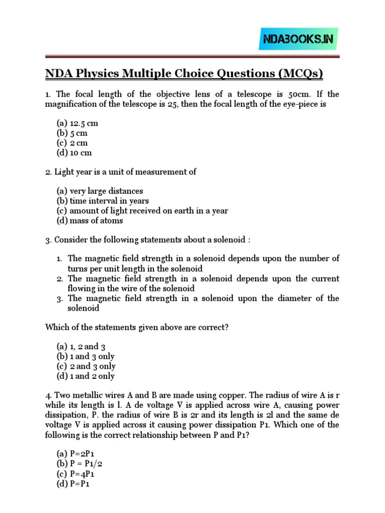 NDA Physics Multiple Choice Questions-Ndabooks - in | Download Free PDF | Potential Energy | Physics