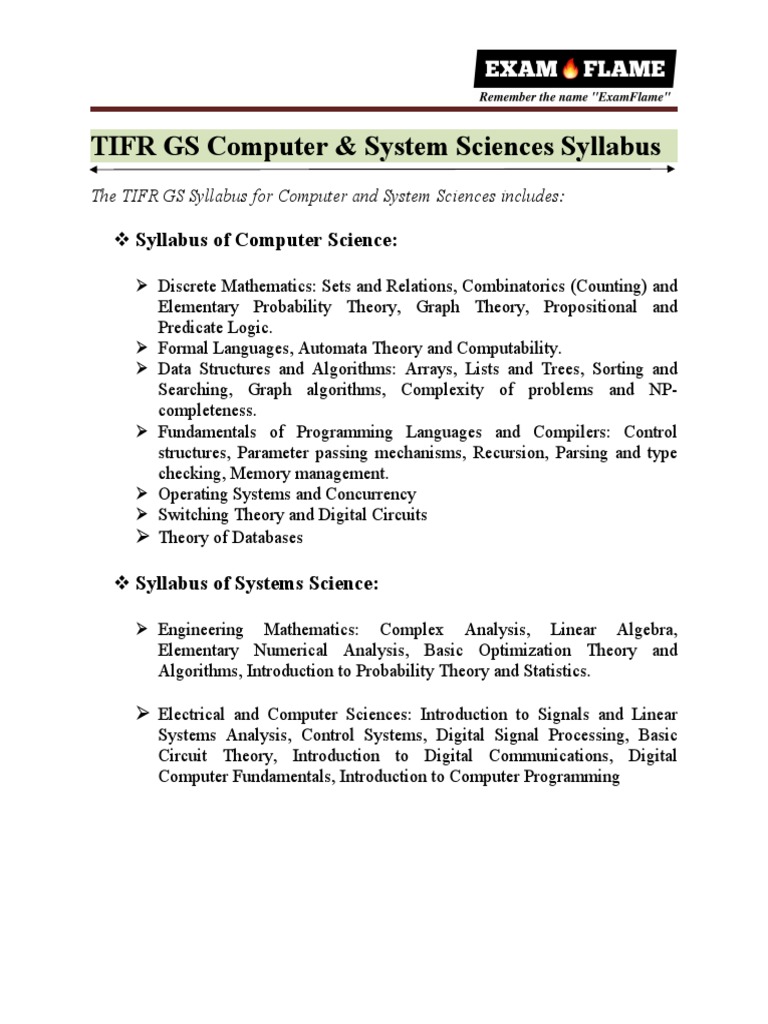 TIFR GS Computer & System Sciences Syllabus | PDF