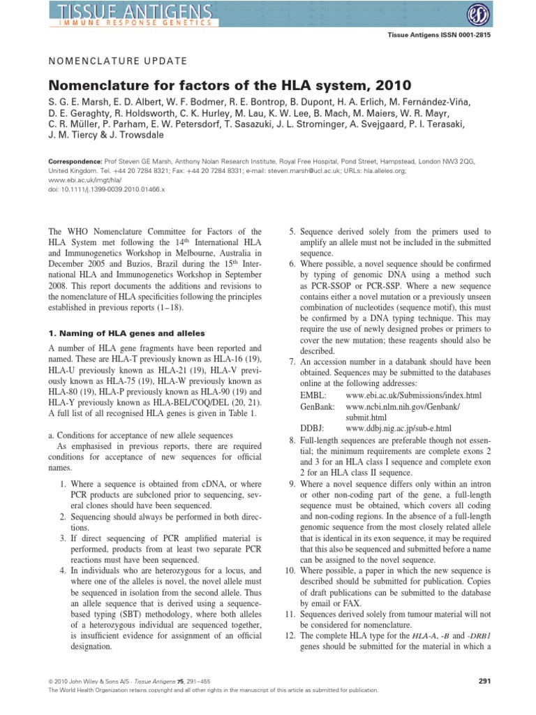 Tissue Antigens - 2010 - Marsh - Nomenclature For Factors of The HLA ...