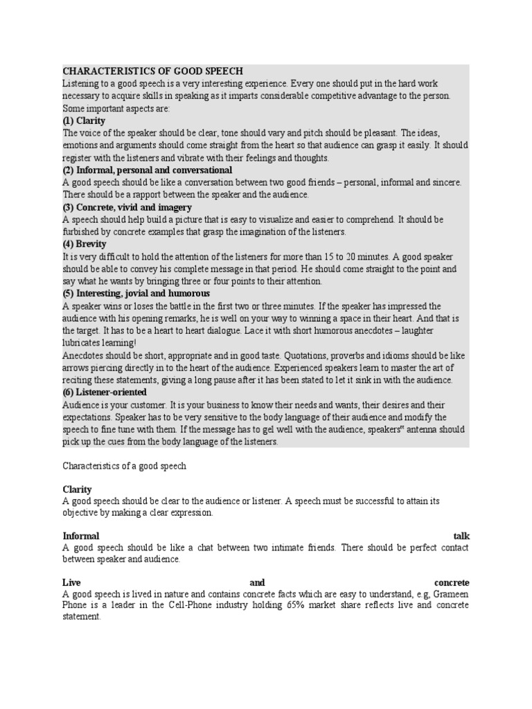 Characteristics of Good Speech | PDF | Argument | Information Characteristics of Good Speech | PDF | Argument | Information