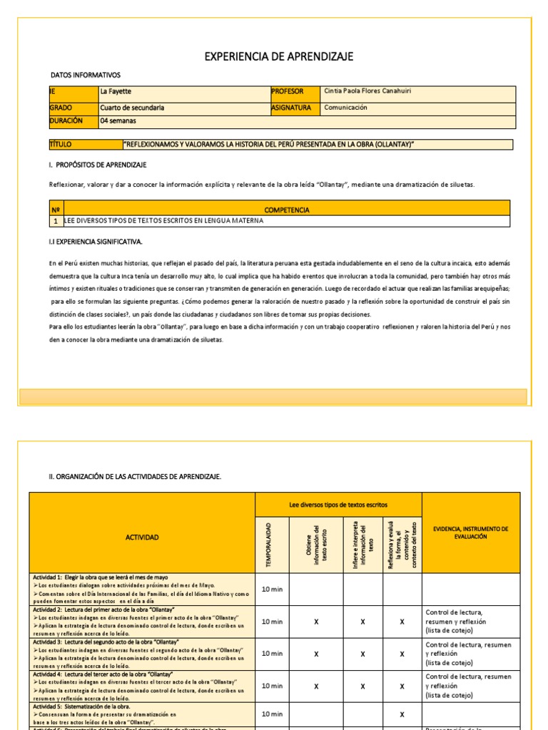 Secundaria Experiencia - Plan Lector | PDF | Evaluación | Aprendizaje