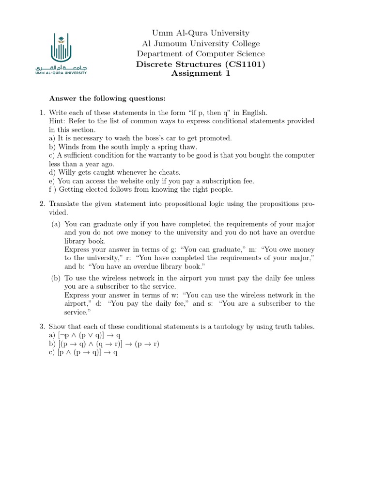 DS Assignment 1 | Download Free PDF | Logic | Mathematical Logic