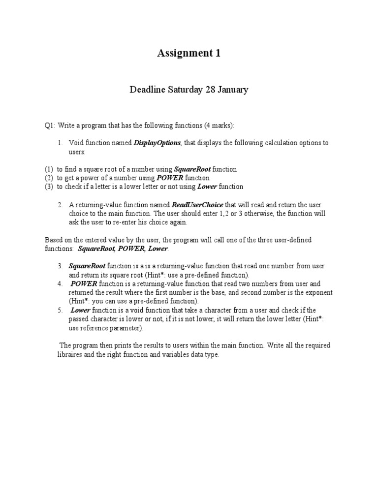 Assignment 1 Pdf Parameter Computer Programming Computer Programming