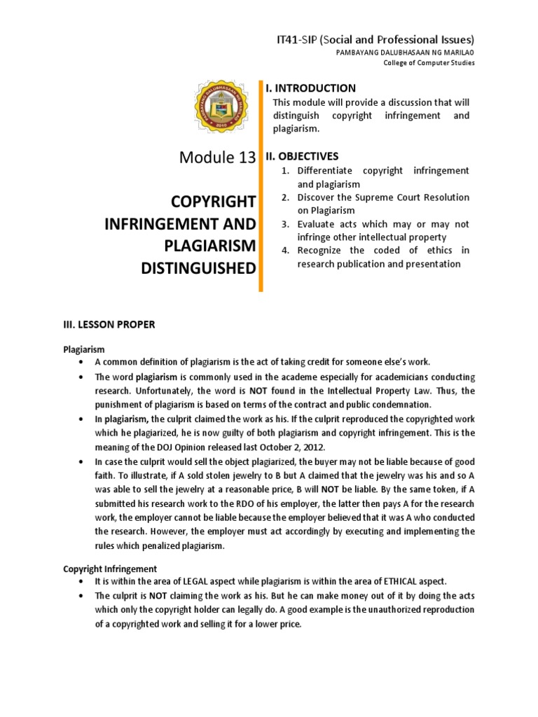 Sip Module 13 | PDF | Plagiarism | Copyright Infringement