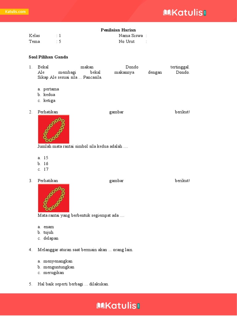 Soal PH Kelas 1 Tema 5 | PDF