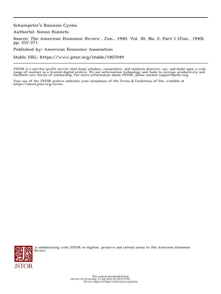 Kuznets Simon Schumpeter's Business Cycles 1940 Jun | PDF | Business ...