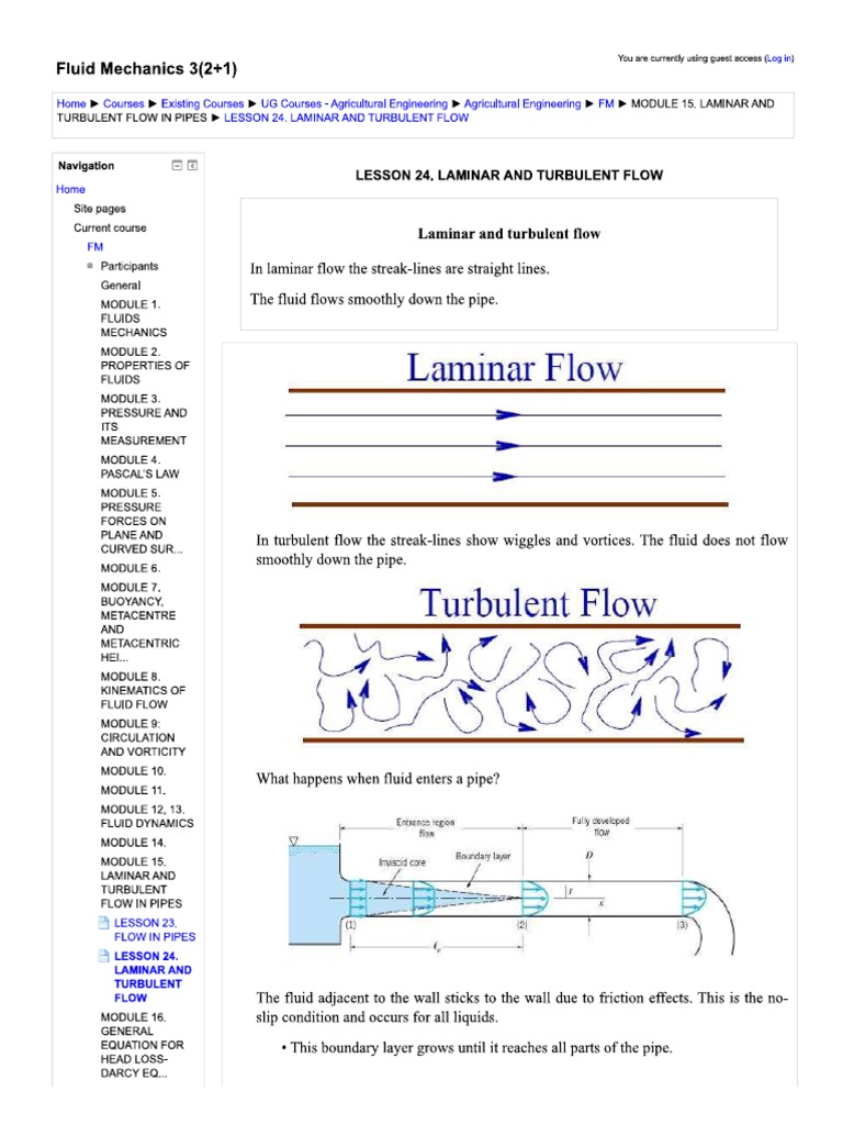 Fluid Mechanics-Lesson 24. Laminar and Turbulent Flow | PDF