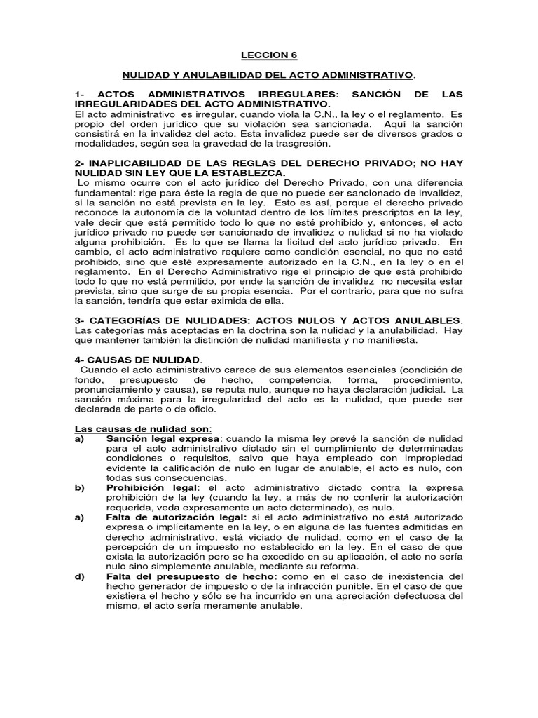 Leccion 6, Nulidad y Anulabilidad Del Acto Administrativo | PDF | Nulo (ley) | Estado (política)