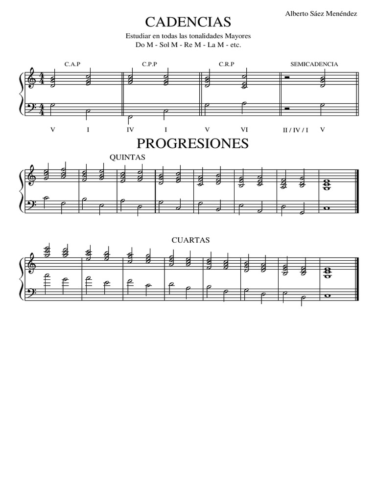 Cadencias y Progresiones | PDF | Teoría musical | Composiciones Musicales