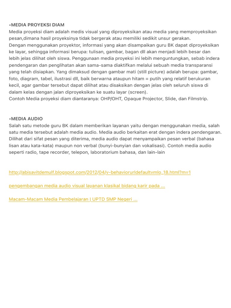 Media Proyeksi Diam dan Audio dalam Pembelajaran | PDF | Seni & Disiplin Bahasa