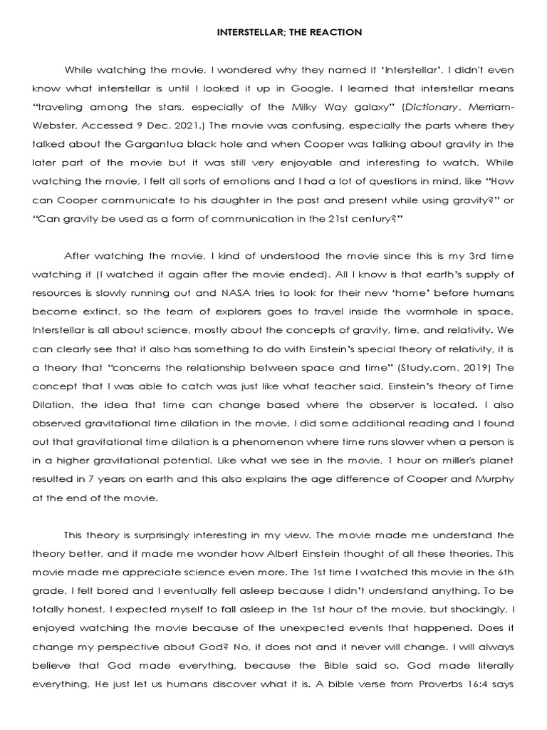 Final Reaction Paper 2.04 | PDF | Gravity | Time