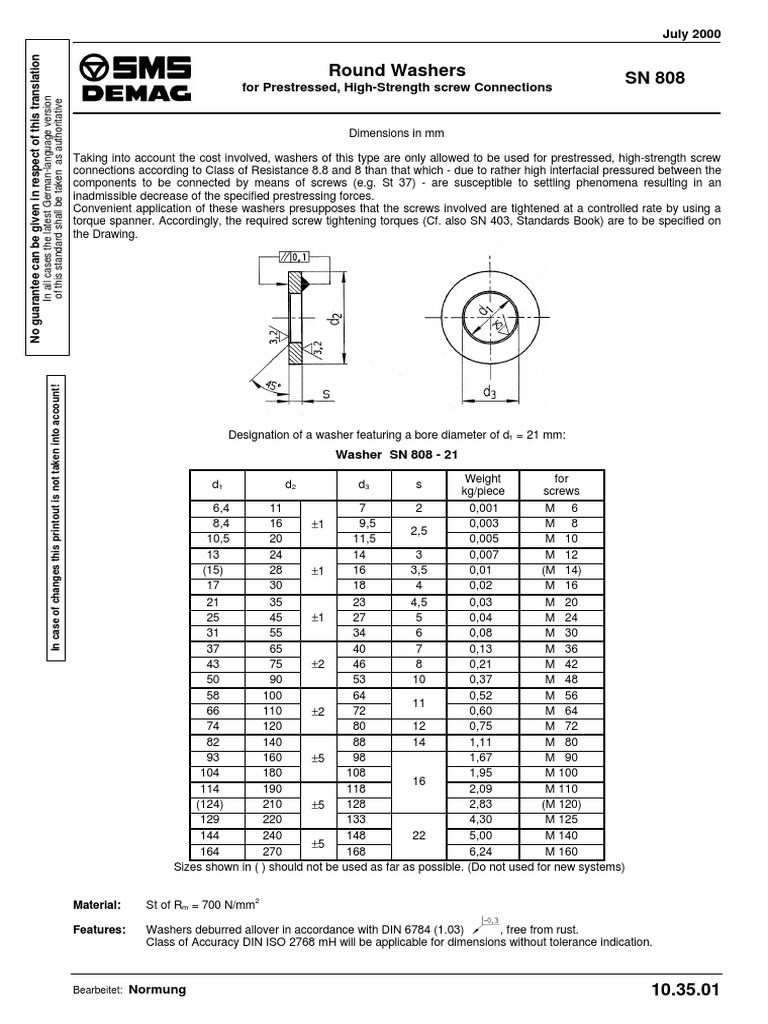 Round Washers SN 808: July 2000 | PDF | Screw | Equipment
