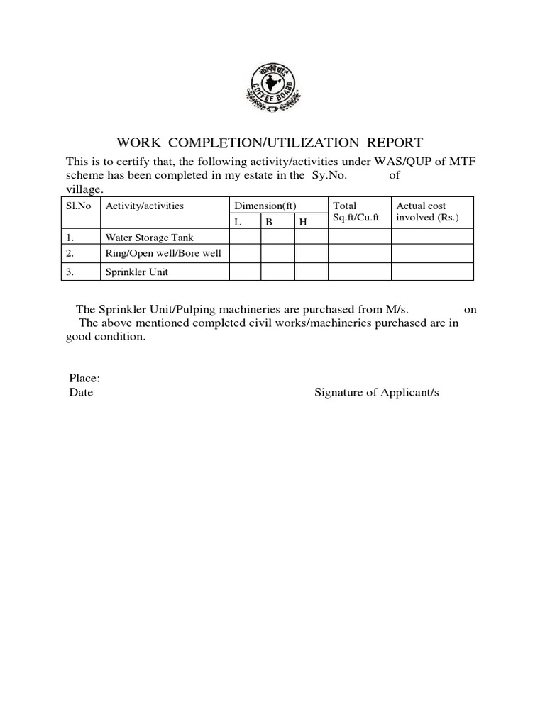 WORK COMPLETION Report | PDF