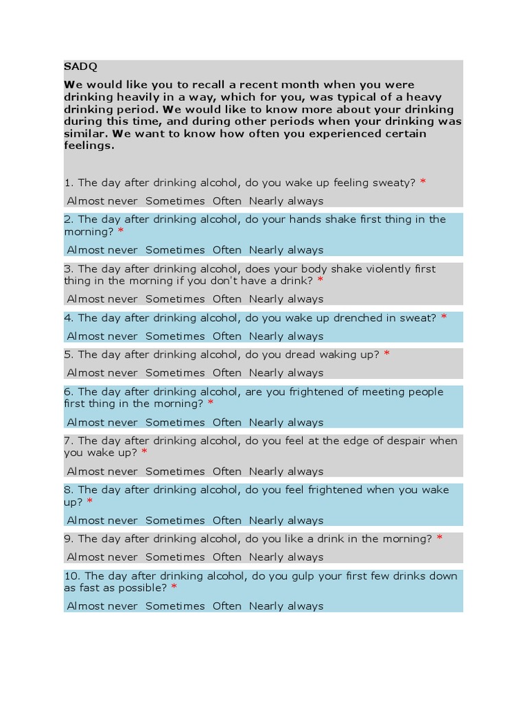 Alcohol Questionnaire 3 SADQ | Download Free PDF | Pint | Beer