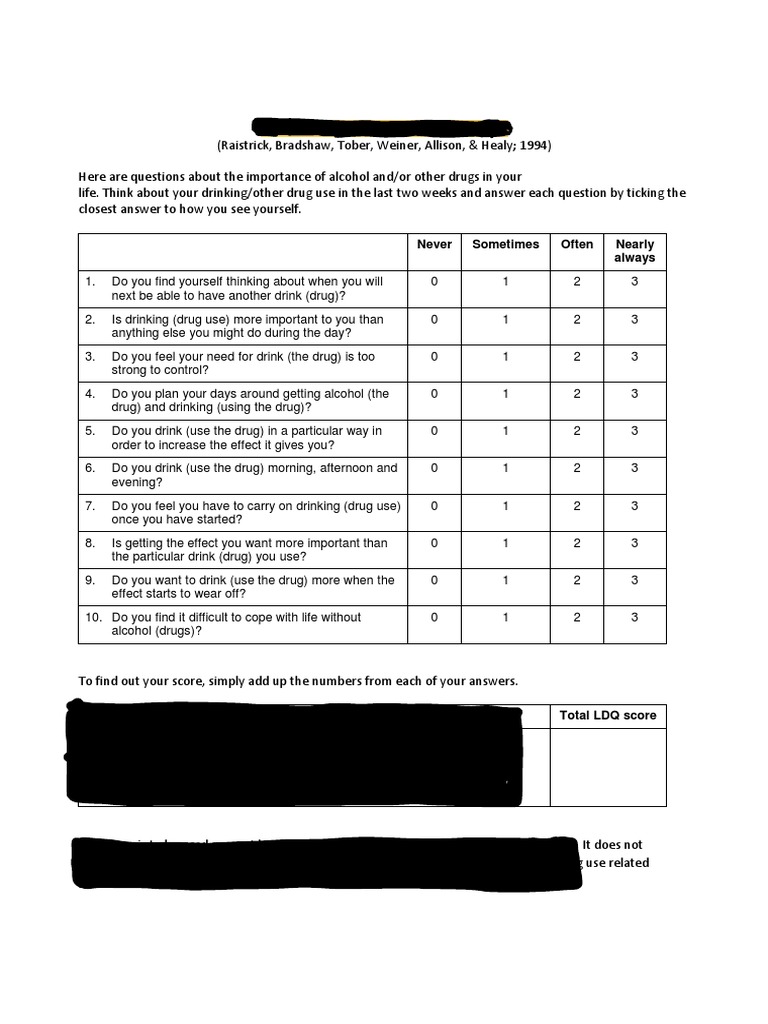 Alcohol Dependency Assessment Tool | PDF | Substance Abuse ...