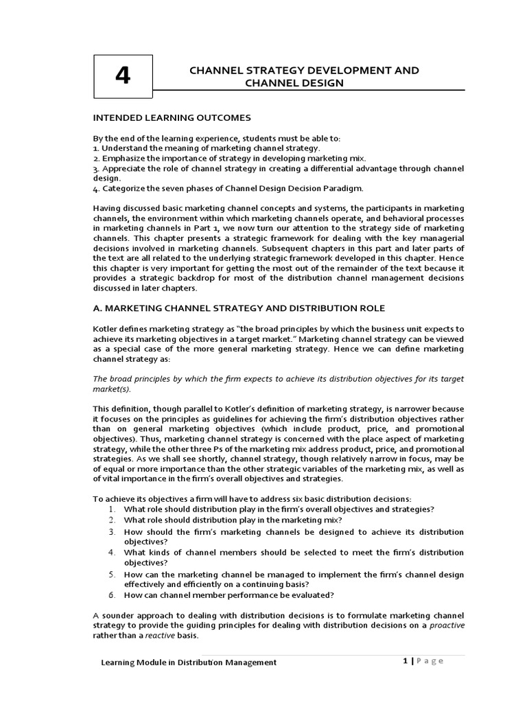 Chapter 04 Channel Strat Devt Design | PDF | Marketing | Strategic Management