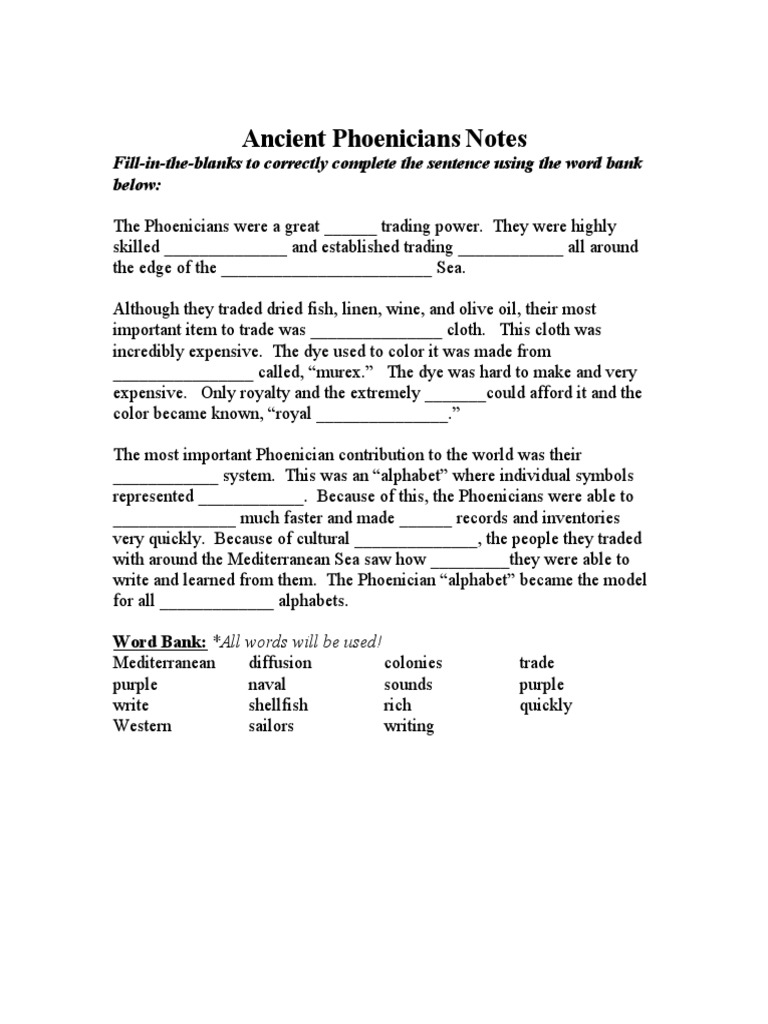 Ancient Phoenicians Notes Review | PDF