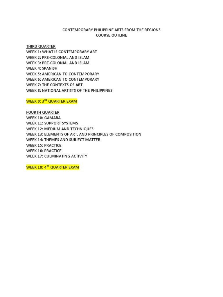 Philippine Contemporary Arts Course Outline | PDF | Composition (Visual ...