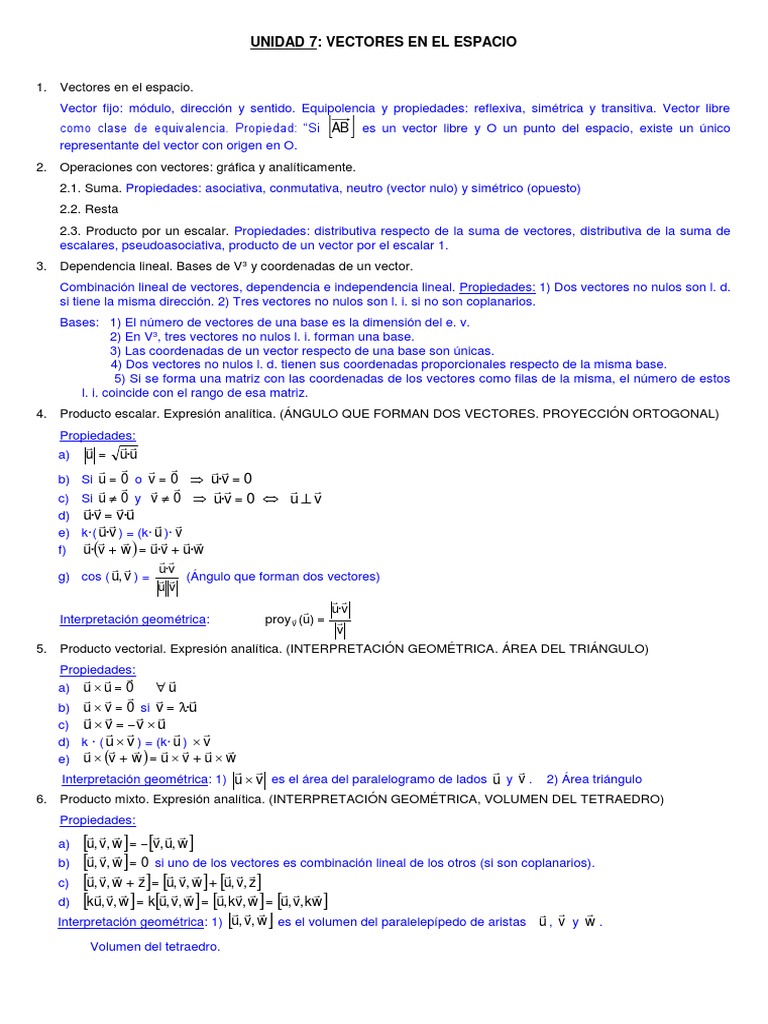 UNIDAD 7 - Vectores | PDF | Vector Euclidiano | Espacio vectorial