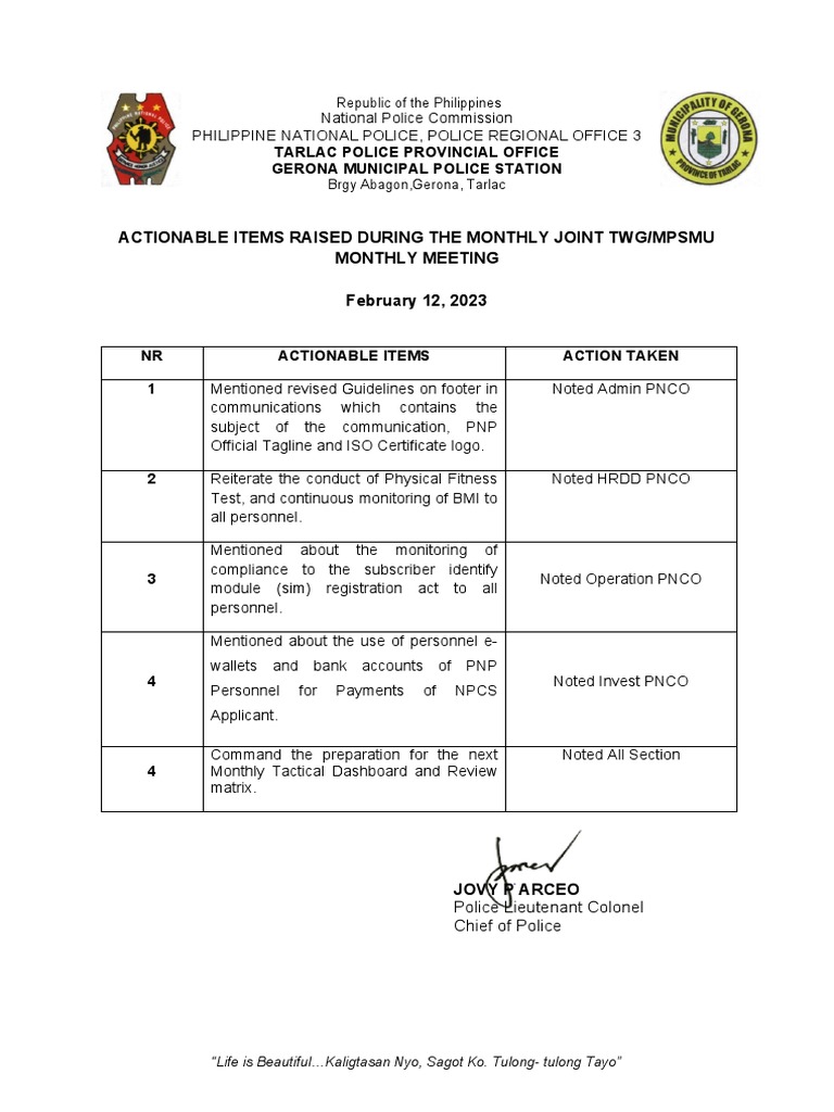 Actionable Items Joint TWG Mpsmu | PDF | Technology & Engineering