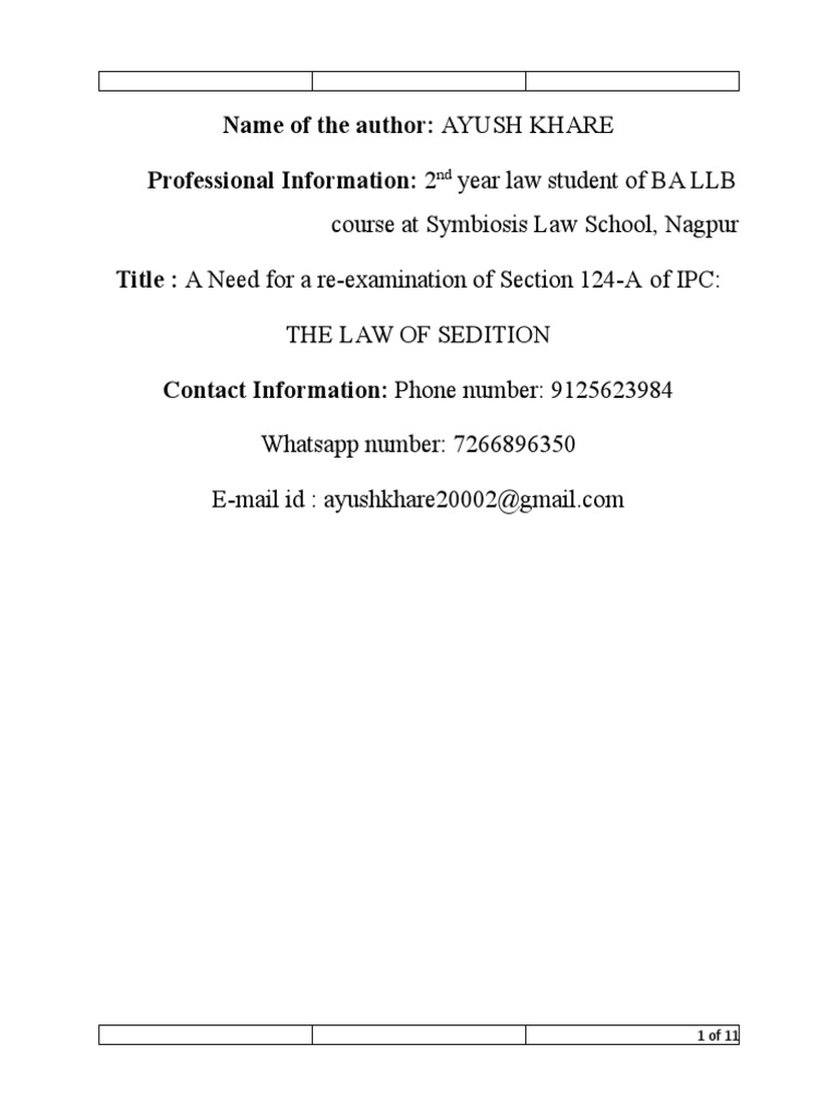 Sedition Research Paper | PDF | Common Law | Government