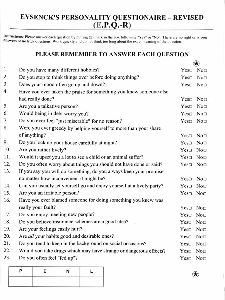 Eysenck's Personality Questionsrie - Revised | PDF