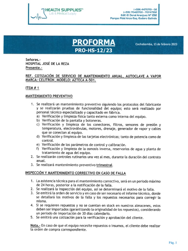 Proforma #12 Mantenimiento Anual | PDF