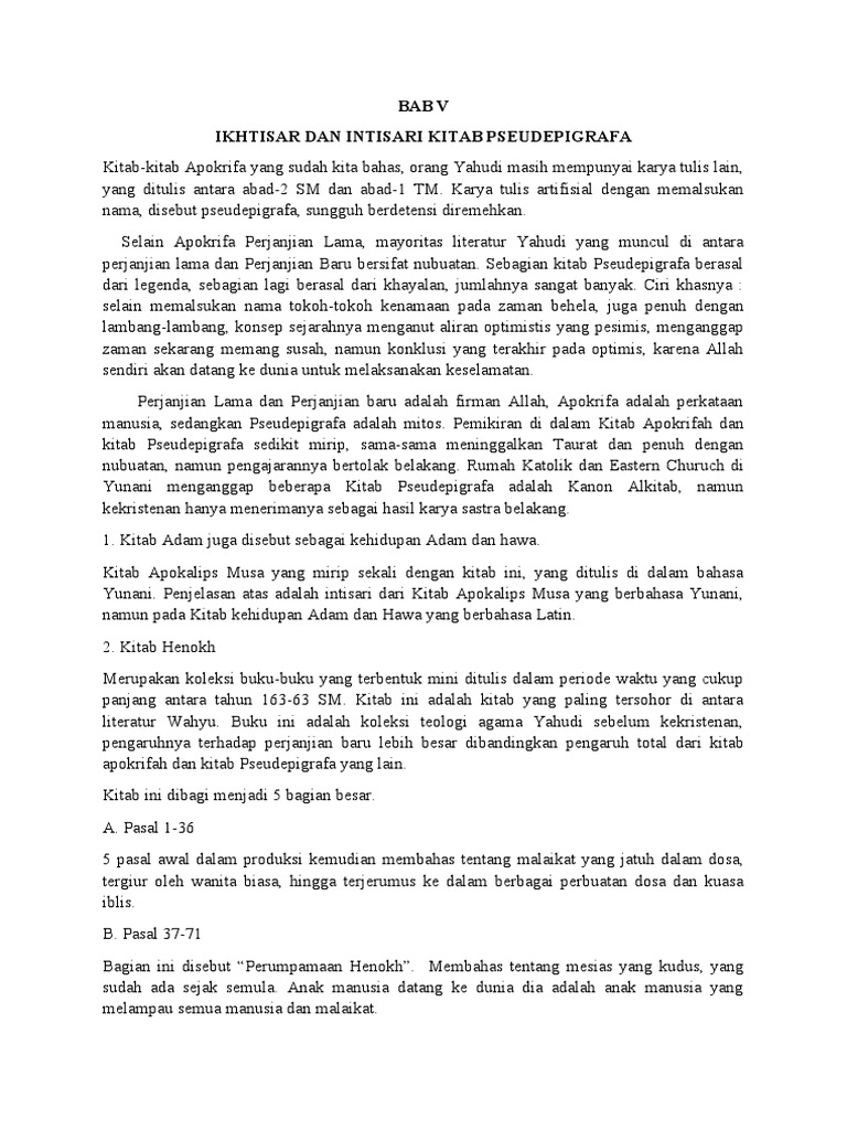 Pasal Kedua Bab V Ikhtisar Dan Initisari Kitab Pseudepigrafa | PDF ...
