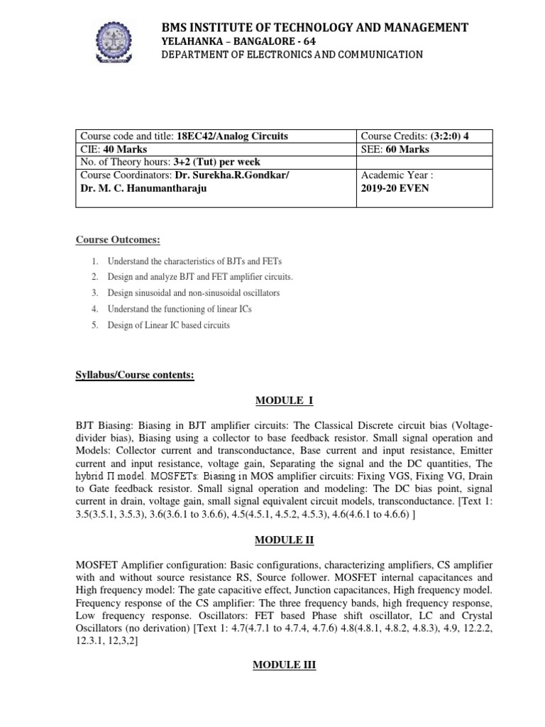 18EC42 - Analog Circuits Complete - Compressed - DR - Surekha R.gondkar ... 18EC42 - Analog Circuits Complete - Compressed - DR - Surekha R.gondkar ...