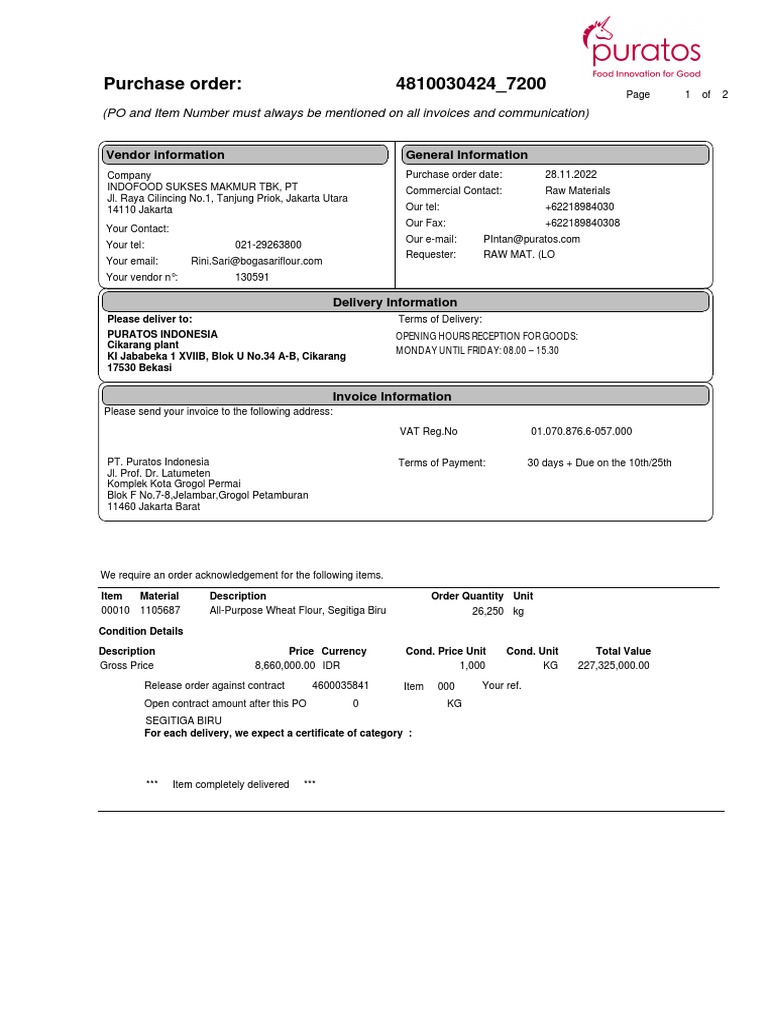 PO 4810030424 Indofood Sukses Makmur TBK, PT - Segitiga Biru | PDF ...