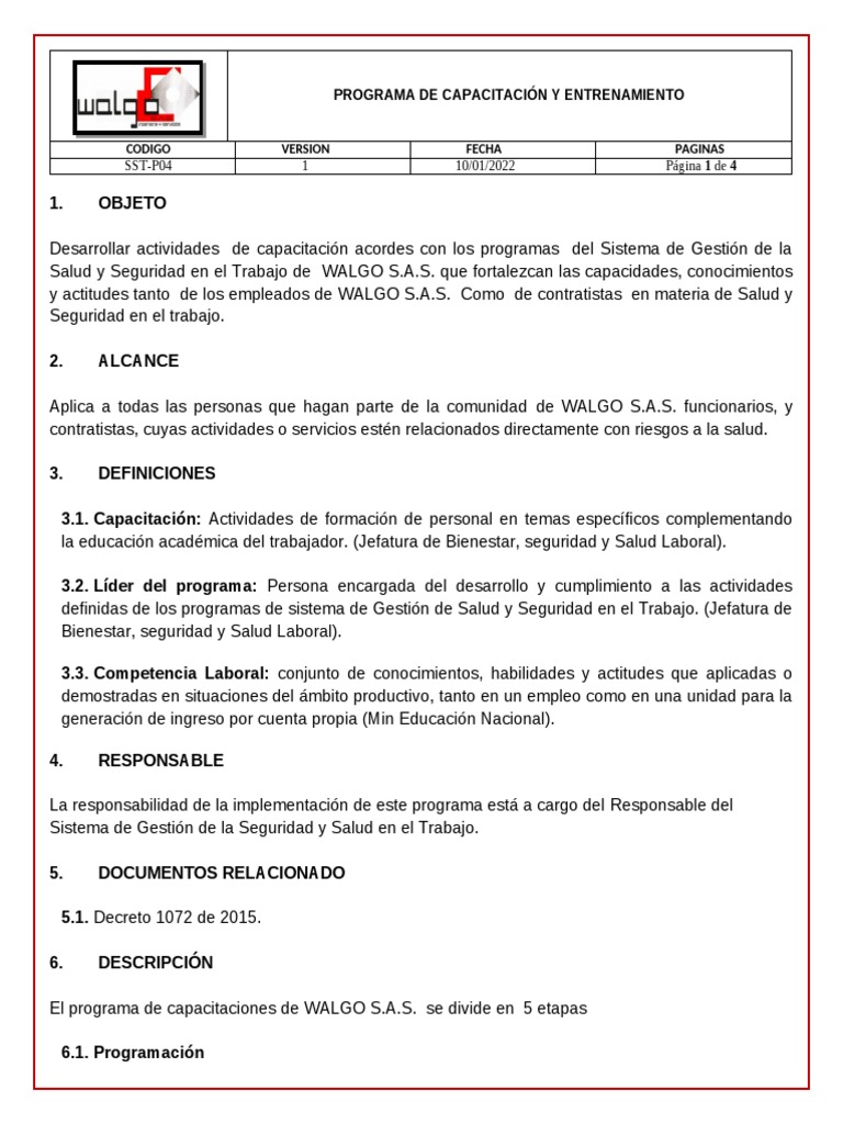Programa de Capacitacion y Entrenamiento | PDF