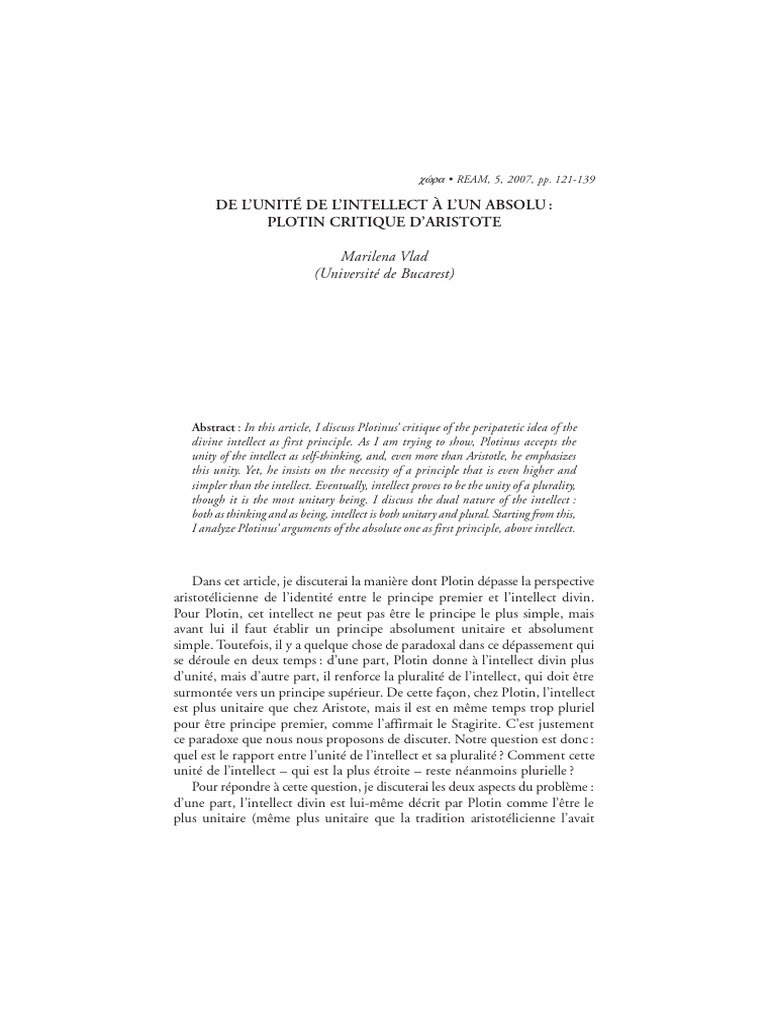 Critique de Plotin sur l'Intellect divin | PDF | Noûs | Aristote