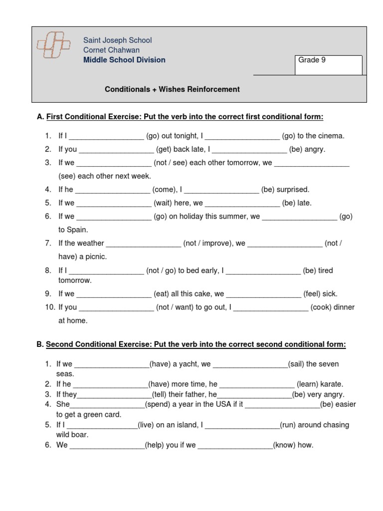 G9 Conditionals Wishes Reinforcement Worksheet 2 | PDF | Language Arts ...