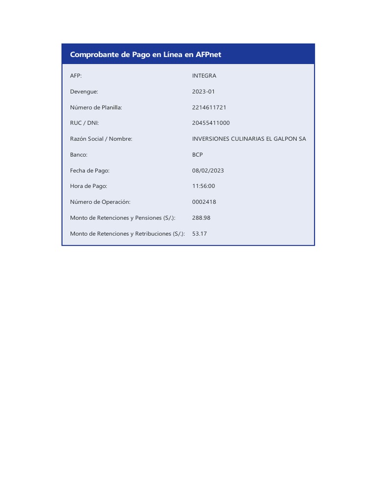Comprobante de Pago 01 2023 Afp Integra Inversiones | PDF