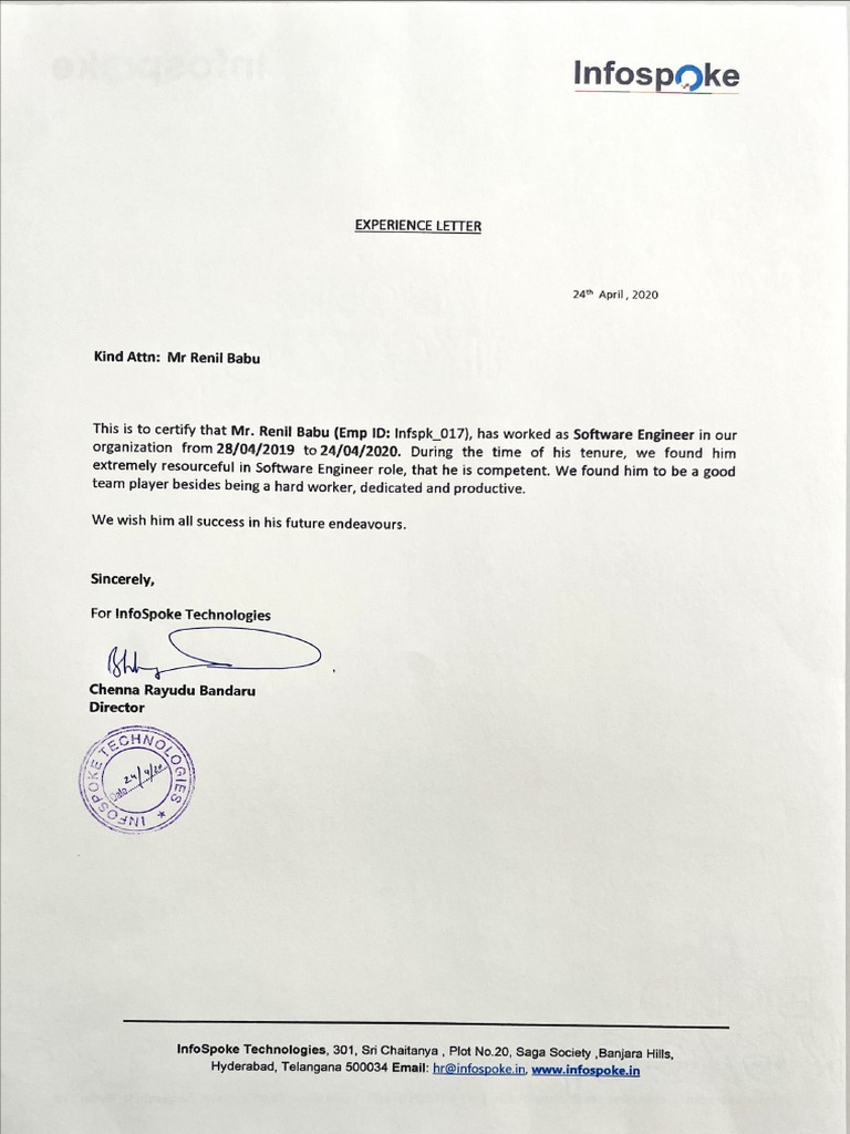 Experience Letter Sample 2 | PDF